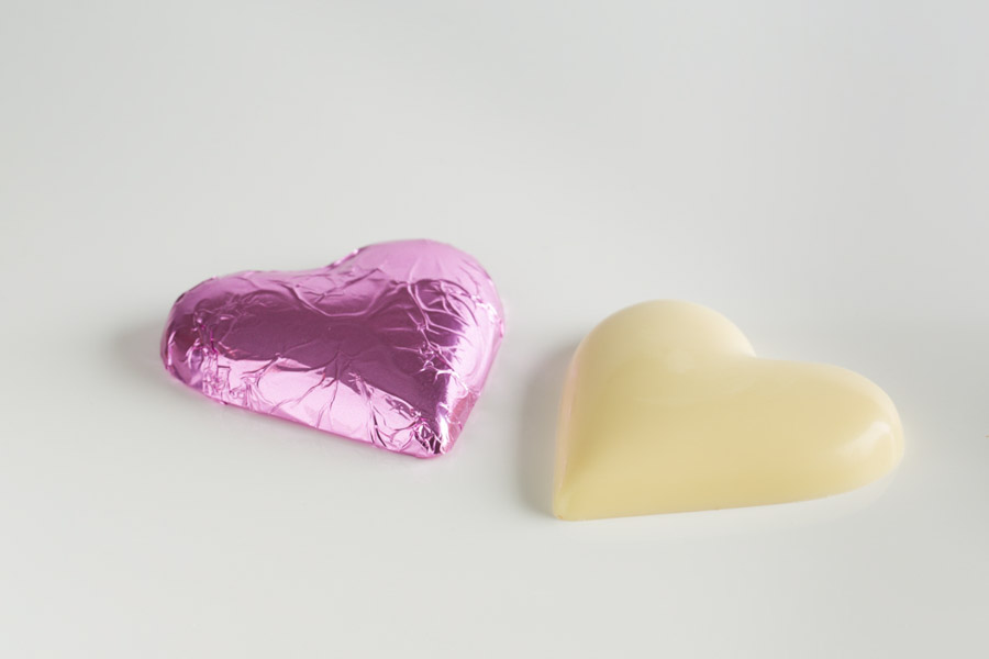 White Chocolate Foiled Hearts - Old Bank House Chocolate Shop